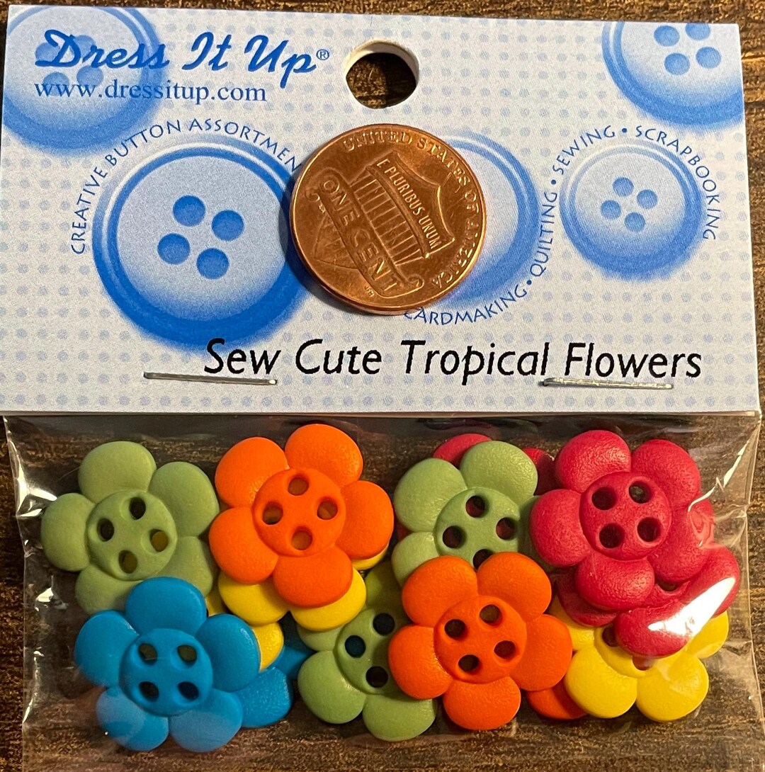 Set of 12 Dress It up Sew Cute Tropical Flowers 4-hole Sew-through ...