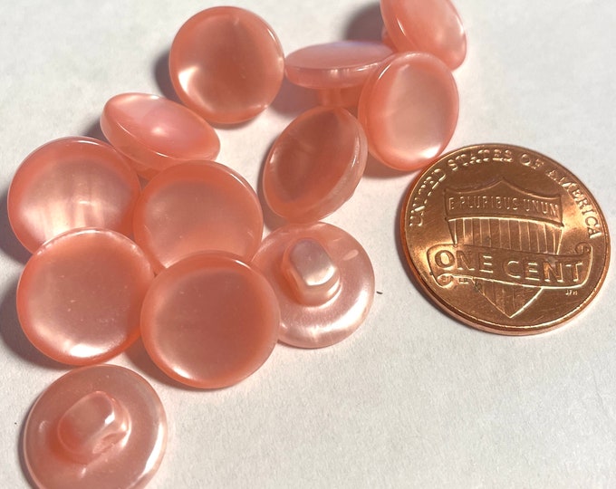 12 Small Vintage Flat Top Pearlized Pink Plastic Shank Buttons 7/16 ...