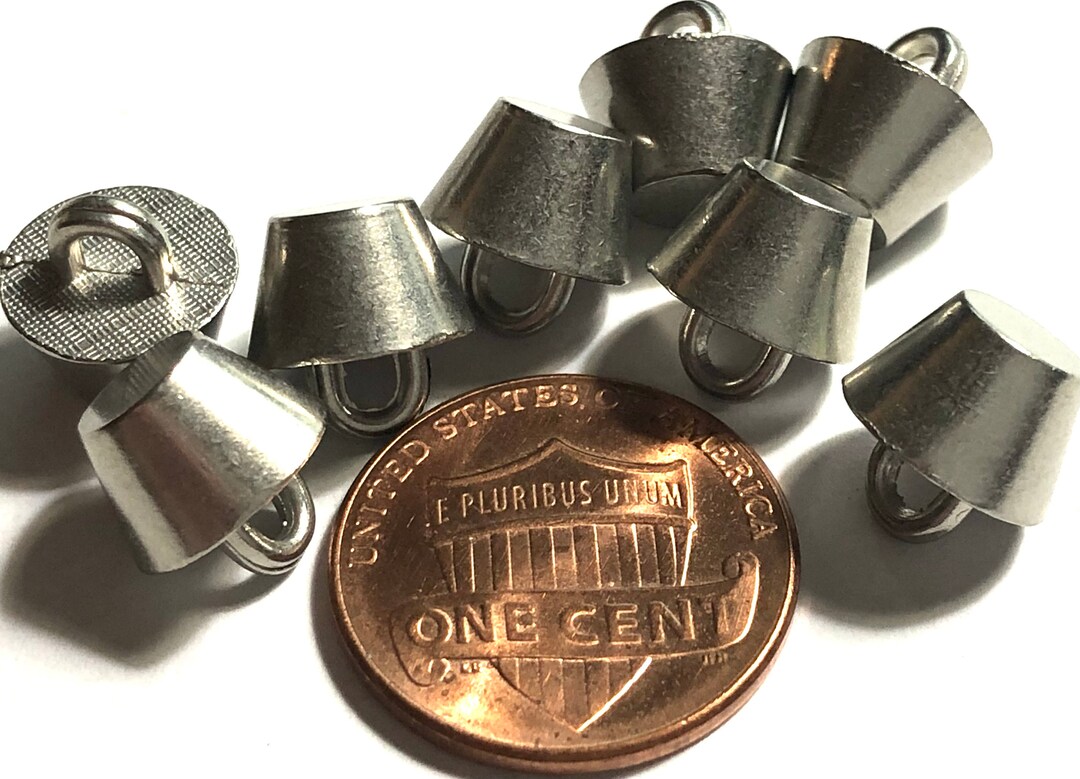 Set of 8 Small Thick Conical Cone Shape Silver Tone Metal Shank Buttons ...