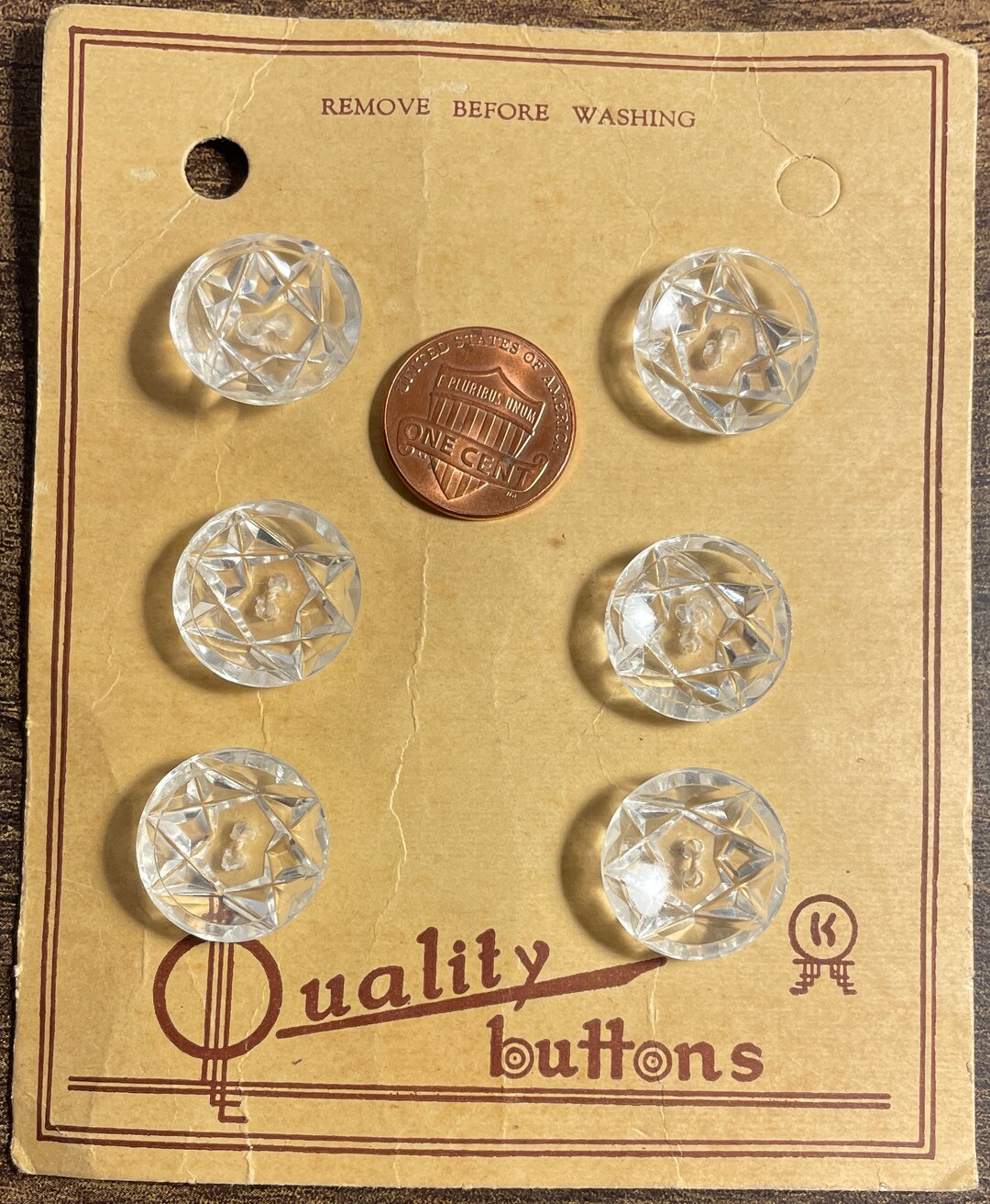 ONE Card With 6 Vintage Concave Clear Translucent Carved Plastic 2-hole ...