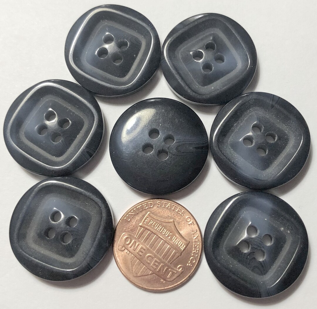 7 Glossy Dark Navy Blue Swirl Plastic Sew-through 4-hole Coat Buttons ...