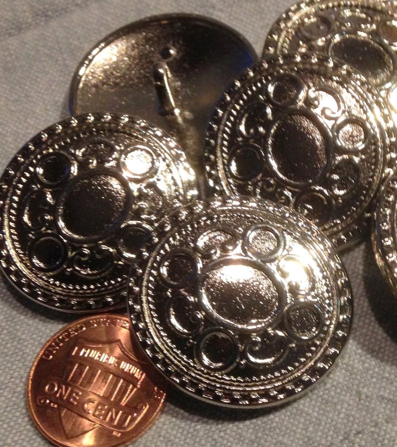 5 Large Oval Shiny Silver Tone Metal Shank Buttons 1 3/16" 30mm X 1 1/8 ...