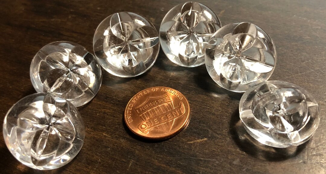 Set of 6 Thick Slightly Domed Translucent Clear Plastic Shank Buttons ...