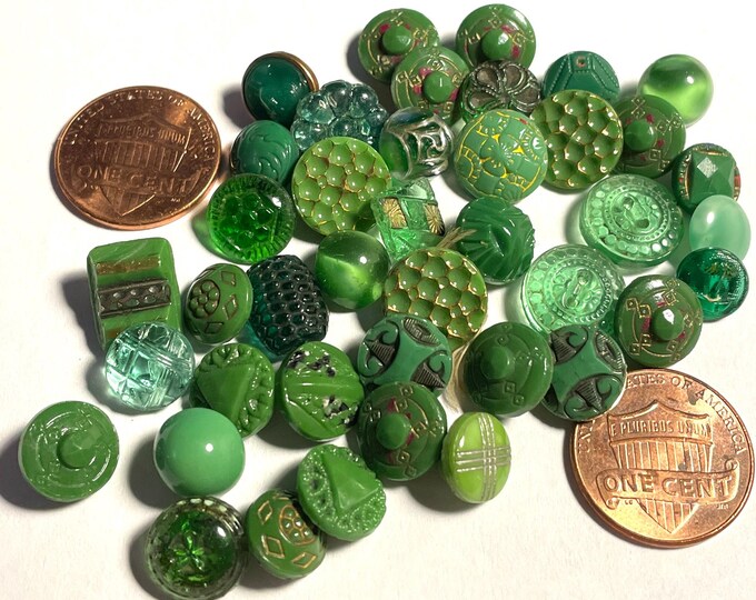 Assorted Lot of 40 Mostly Diminutive Vintage Antique Green Glass ...