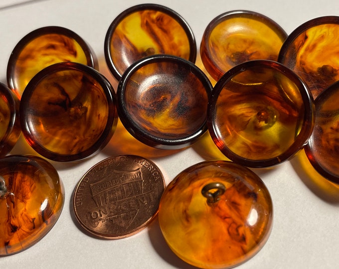 Set of 11 Vintage Beautiful Concave Semi-translucent Amber Brown Faux ...