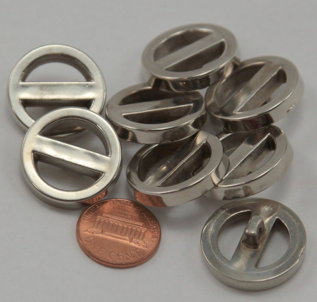 Lot of 8 Shiny Thick Pierced Silver Tone Plastic Buttons 7/8" 23mm ...