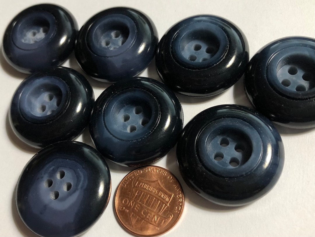 Set of 8 Vintage Large Thick Recessed Center Dark Navy Blue Plastic Sew ...