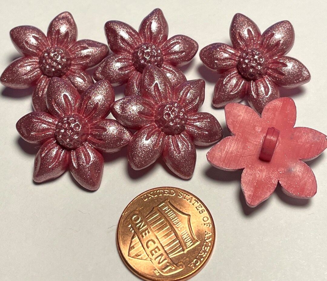 Set of 6 Pearl Finish Muted Rose Pink Plastic Shank Flower Floral ...