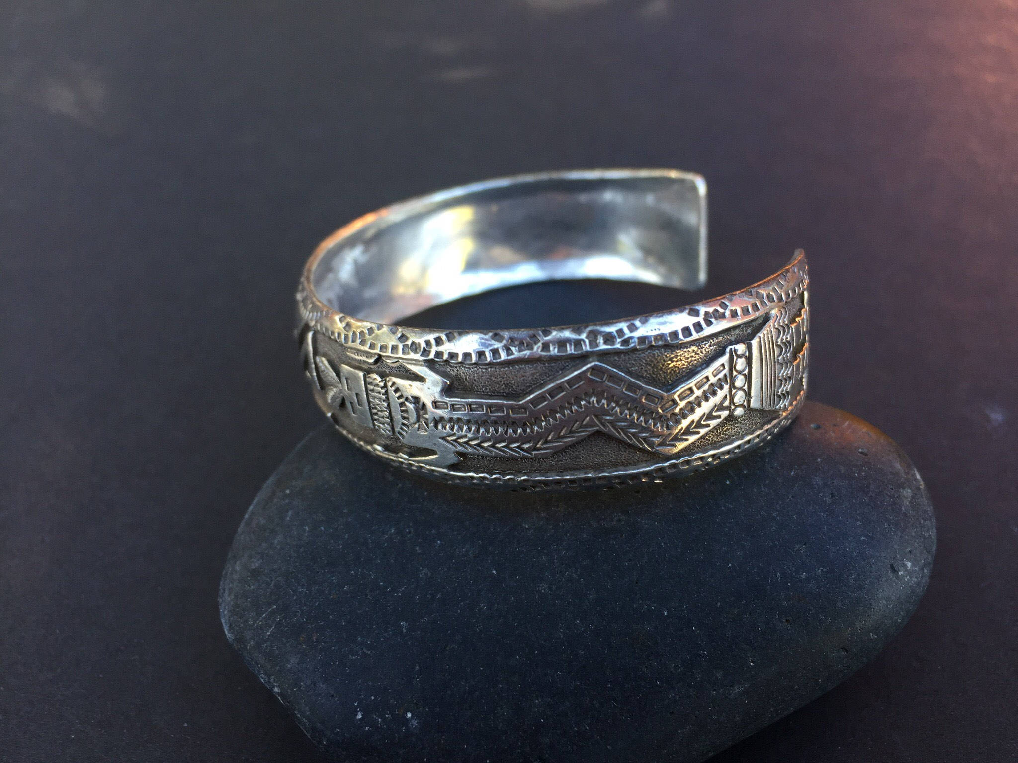 CUFF Navajo/dine "yei" Yebashi Overlay Kachina Heavy Sterling Silver ...