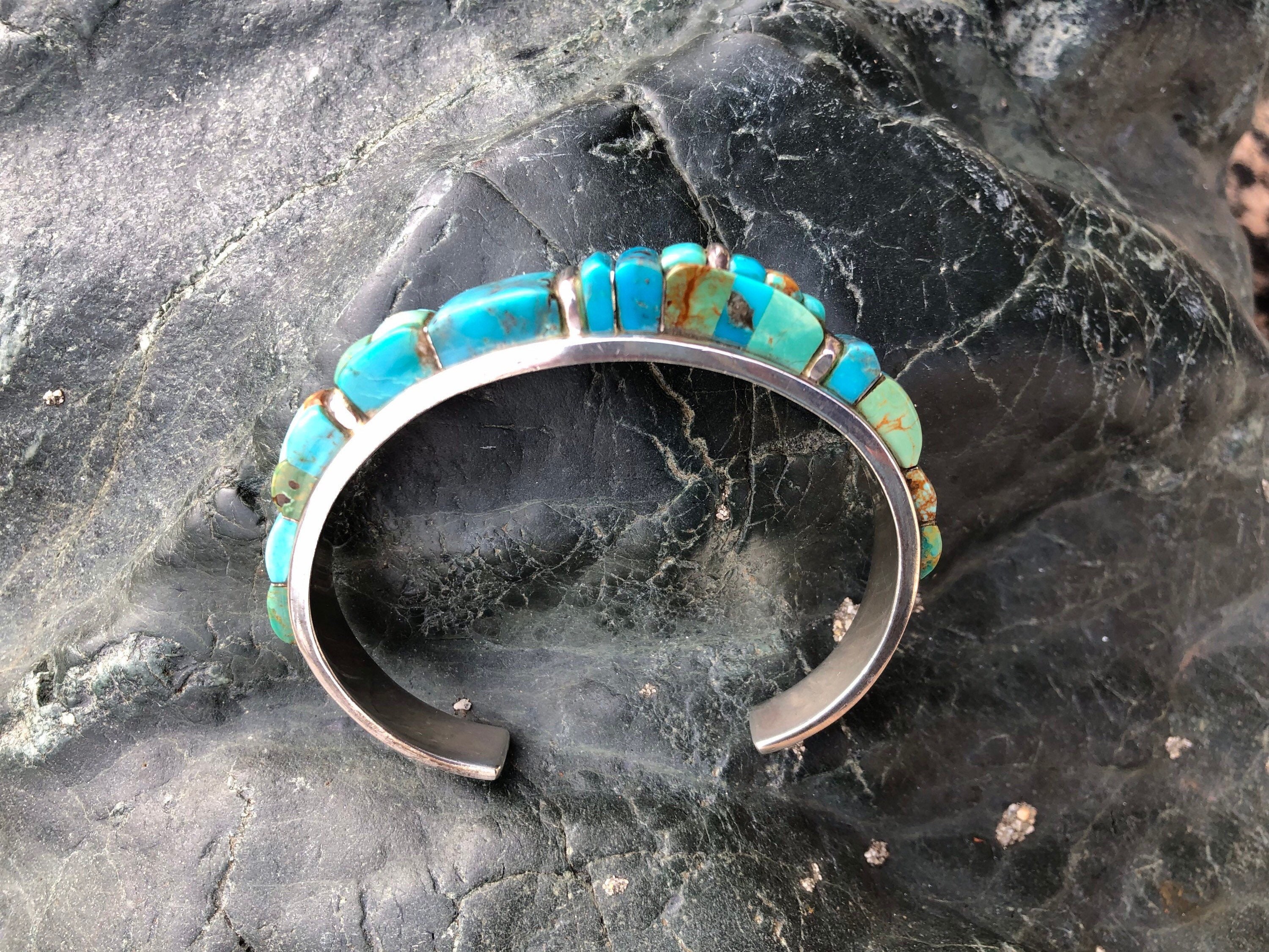 Native American Turquoise Inlay Stacked Corn Row Cuff Signed - Etsy