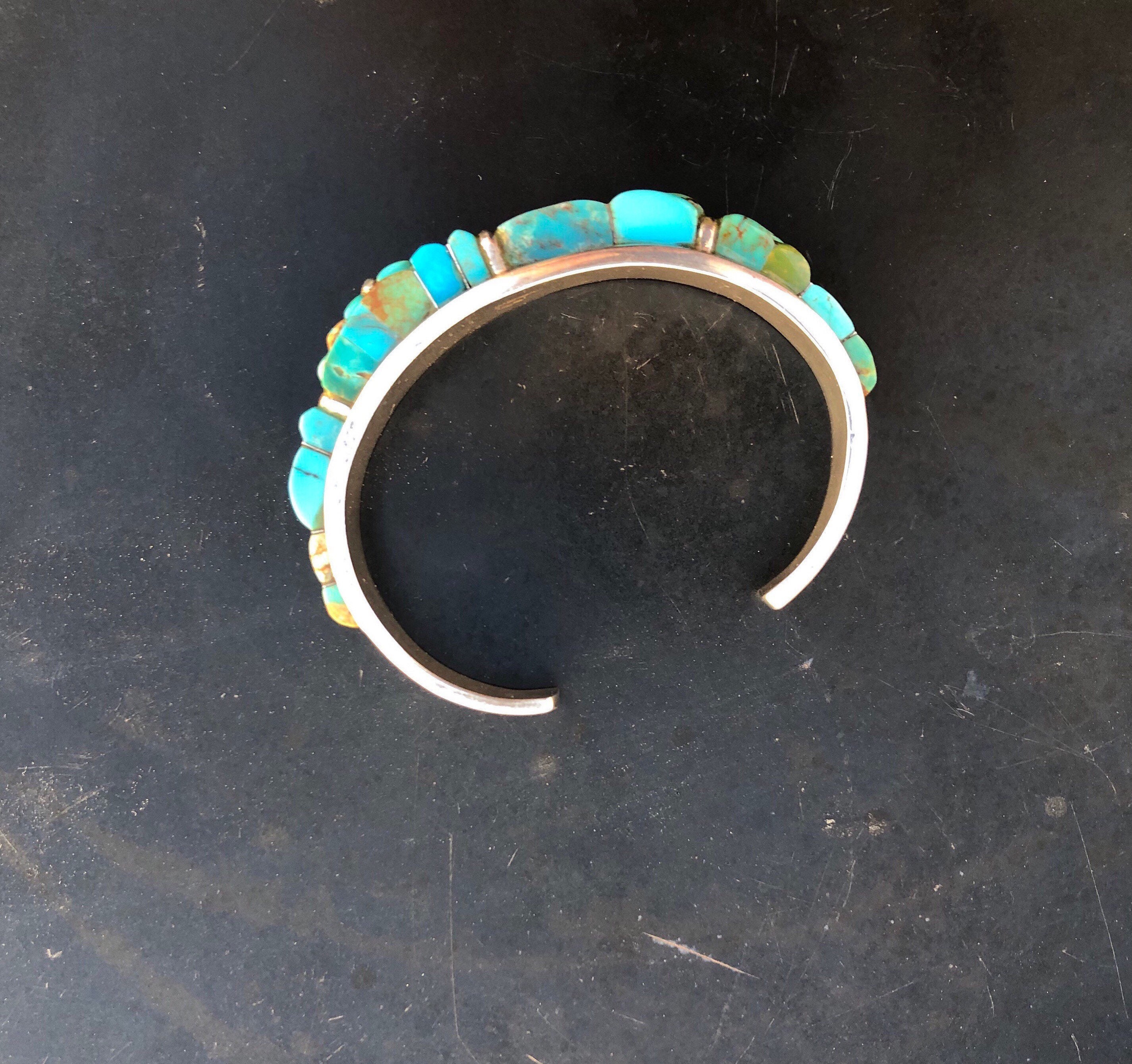 Native American Turquoise Inlay Stacked Corn Row Cuff Signed - Etsy