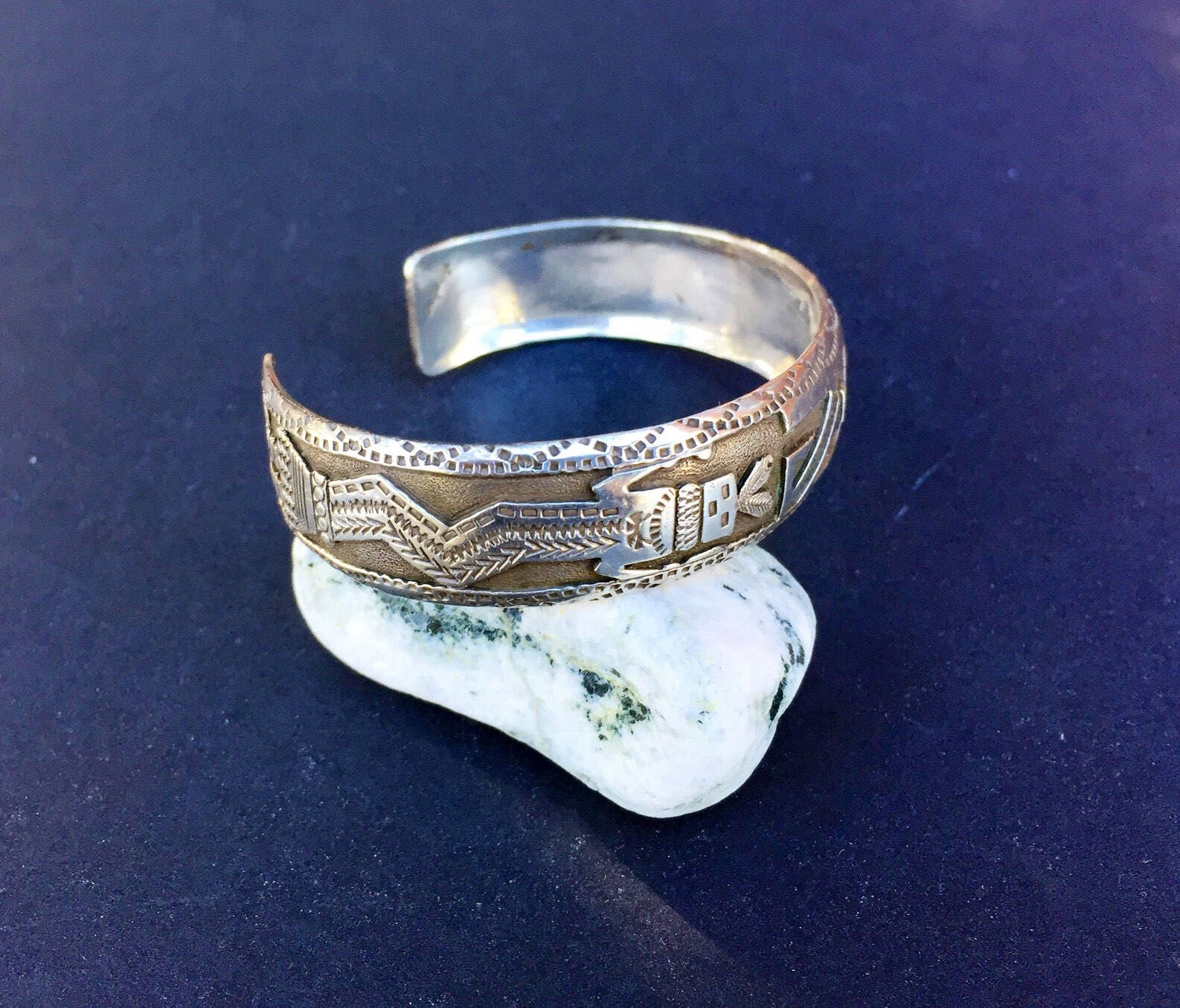 CUFF Navajo/dine "yei" Yebashi Overlay Kachina Heavy Sterling Silver ...