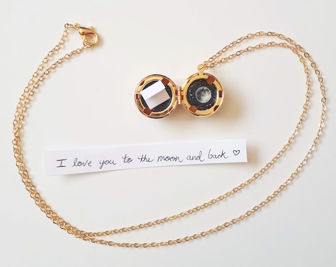 Moon and Stars Locket Gold Hand Painted Locket Ball Locket | Etsy