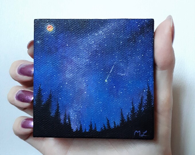 Tiny 3x3in Milky Way Space Painting, Desk Decor Mini Art, Original Tiny ...