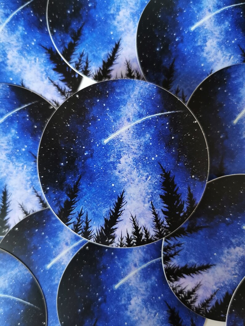 Starry Night Sticker, Night Sky Vinyl Round Sticker, Matte Sticker ...