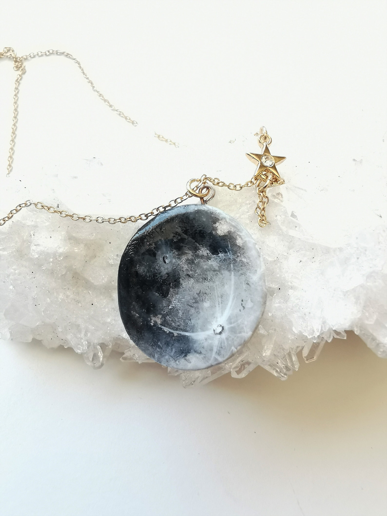 Full Moon Necklace Clay Moon Pendant Moon & Stars Necklace | Etsy