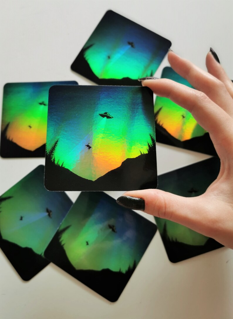 Holographic UFO Sticker Alien Sticker Shinny UFO Art | Etsy