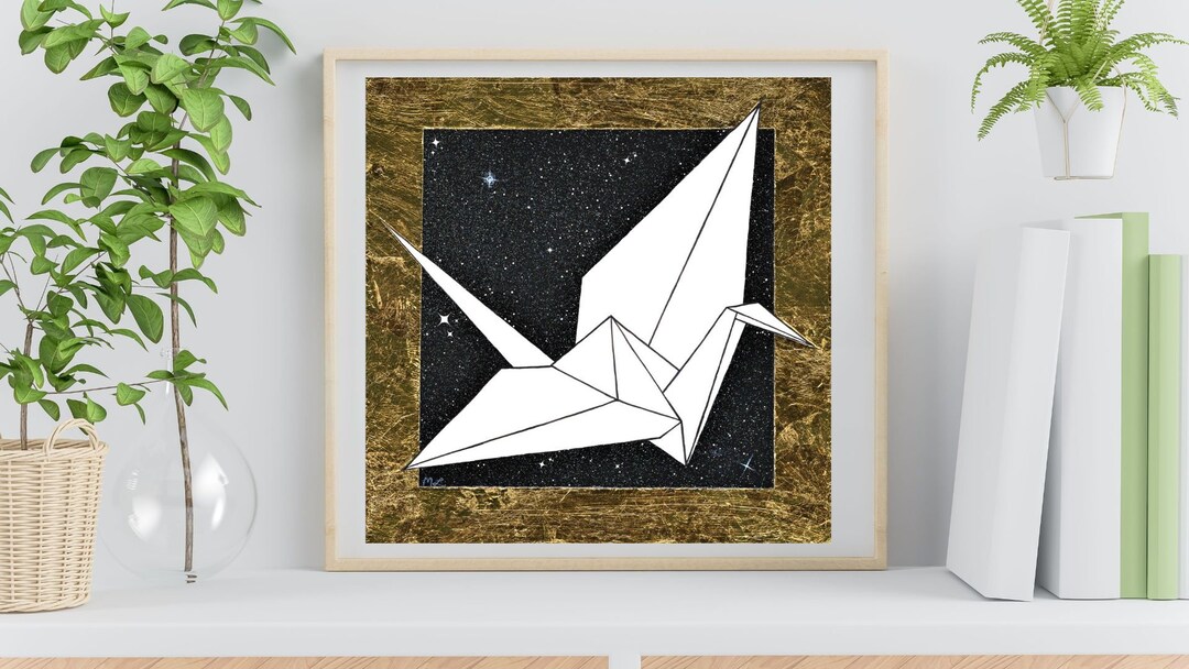 Paper Crane Art Print, Crane Artwork, Astronomy Wall Art, Celestial ...