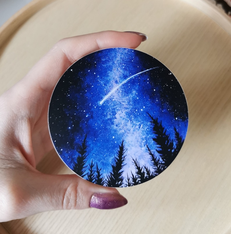 Starry Night Sticker, Night Sky Vinyl Round Sticker, Matte Sticker ...