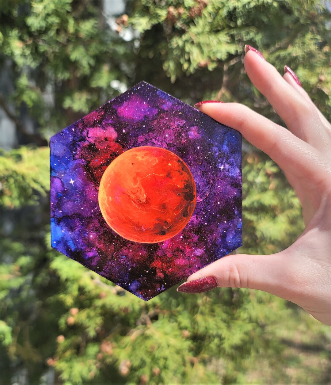 Mars Painting, the Red Planet, Hexagon Mixed Media Painting, Colorful ...