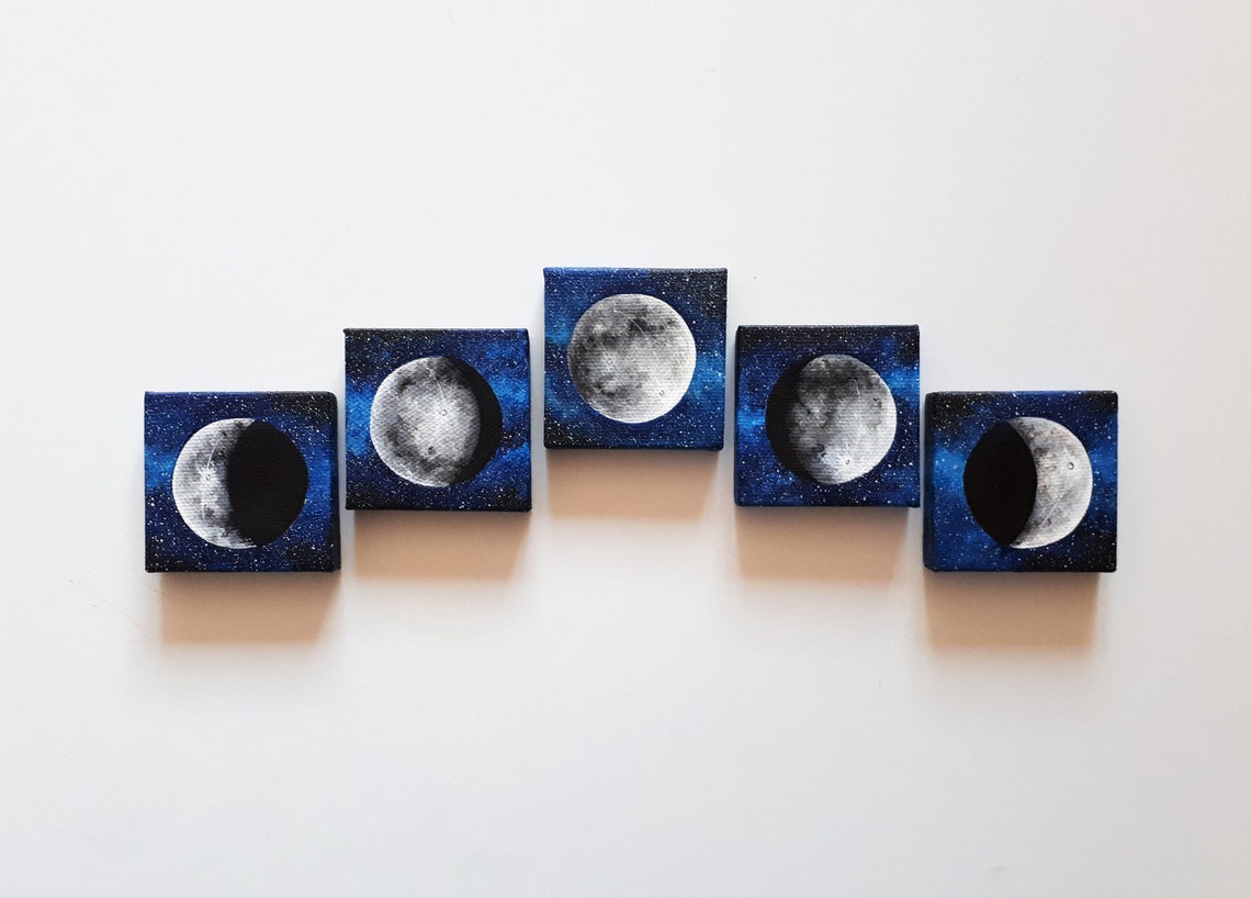 Moon Phases Set of Five Made to Order. Moon Phases Art | Etsy