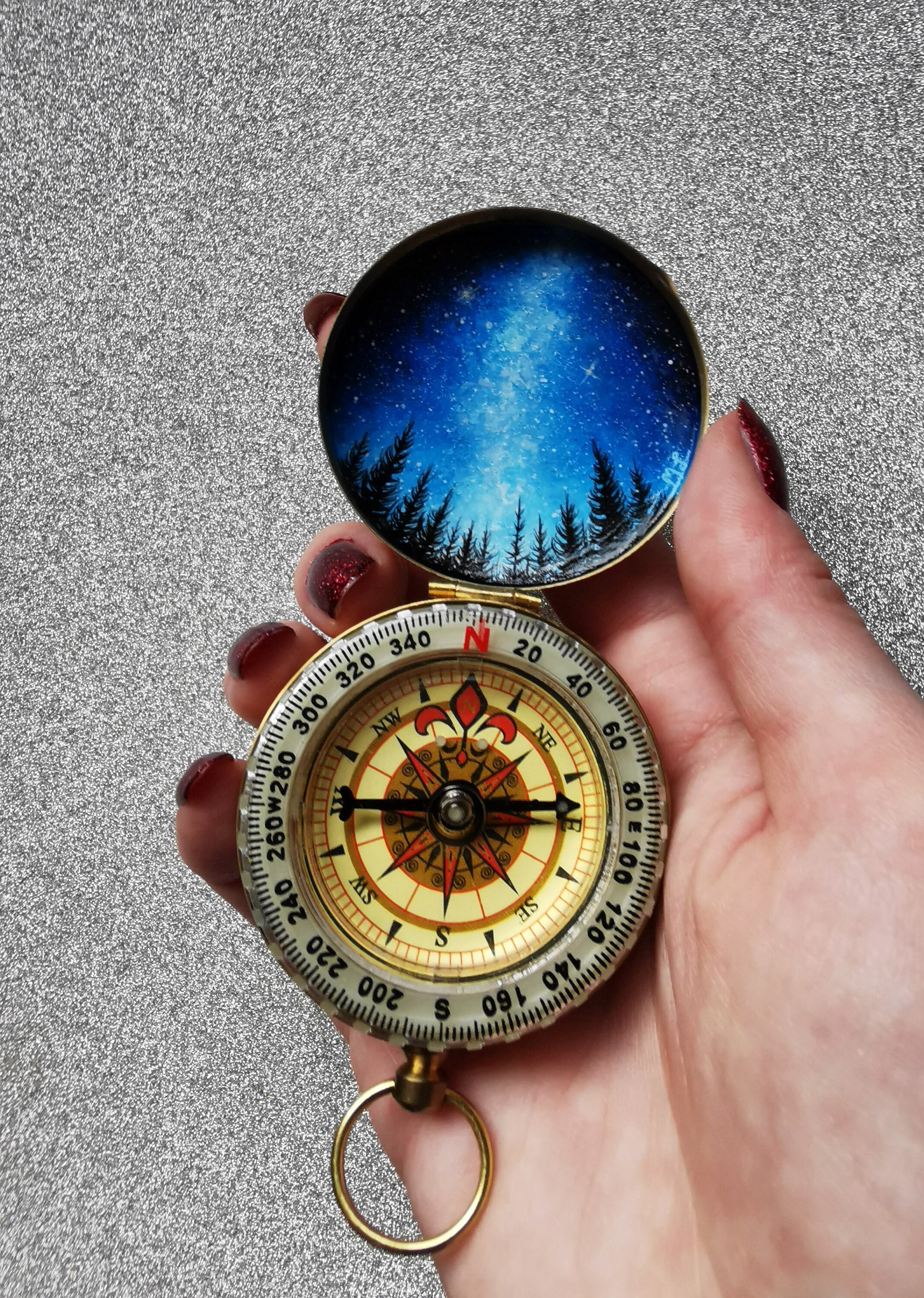 Gold Pocket Compass Handpainted Forest Compass Forest - Etsy Sweden