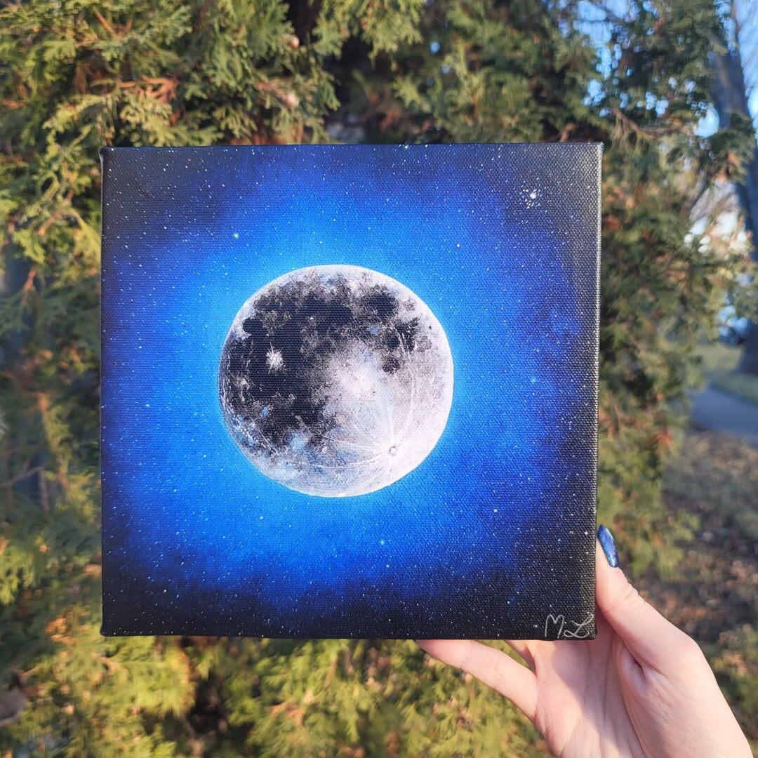 Moon Art Canvas Print, Full Moon Artwork, Moon Starlit Sky, Fine Art ...