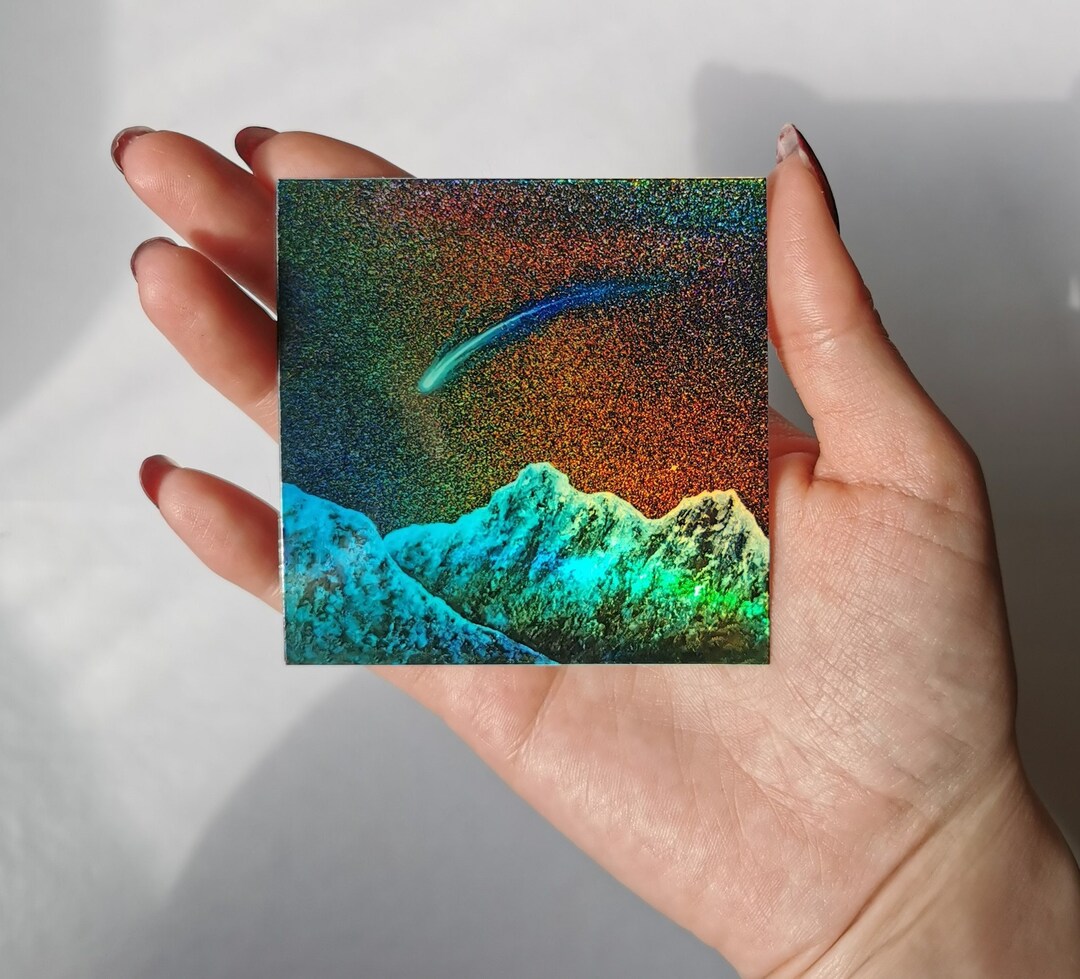 Holographic Mountains Sticker, Shinny Color Shifting Vinyl Sticker ...