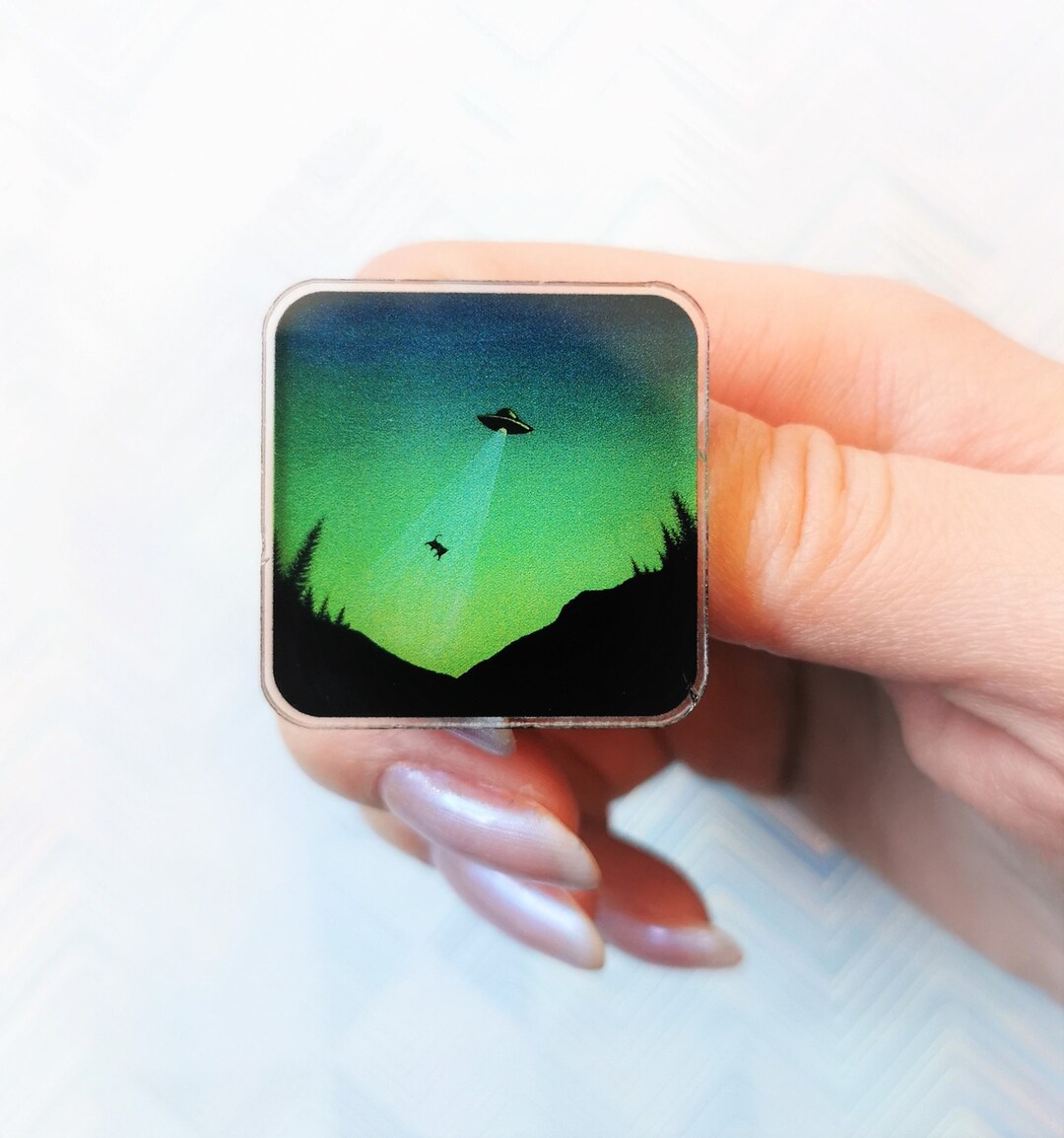 Cat and UFO Pushback Pin, Aliens Acrylic Pin, Surreal Artwork Pin ...