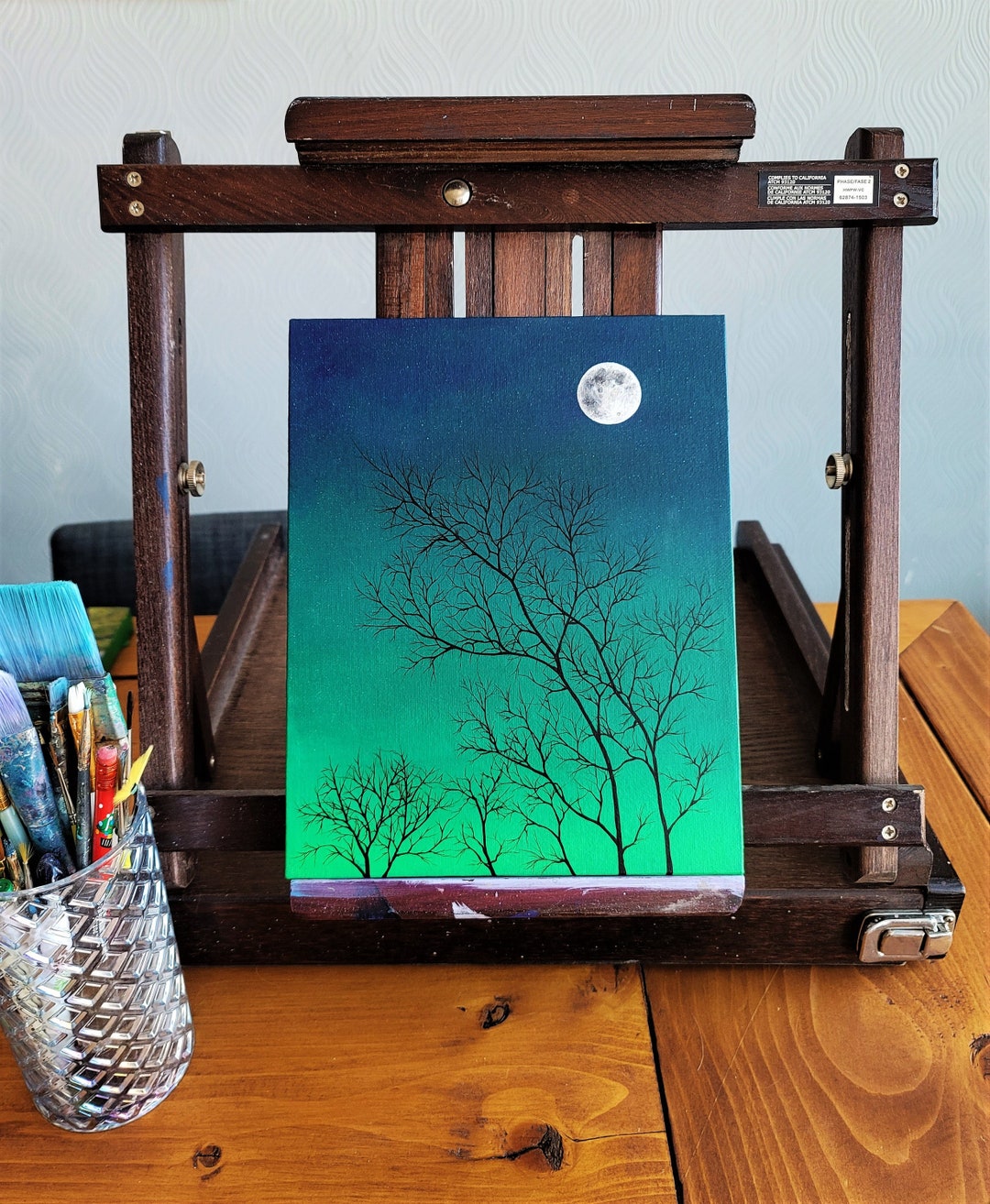 Original Acrylic Painting, Dreamy Night Sky, Full Moon Art, One of A ...