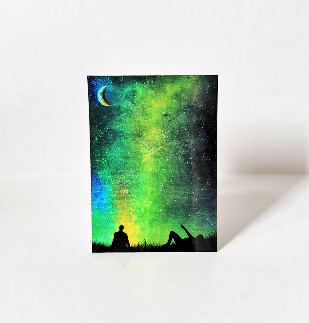 Stargazing Holographic Sticker, Sitting Under the Stars, Artwork ...