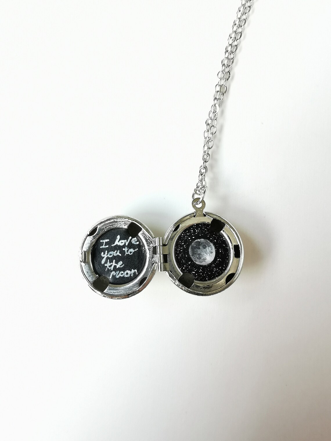 Handpainted Moon Locket Necklace, Silver Ball Locket, Personalized Gift ...
