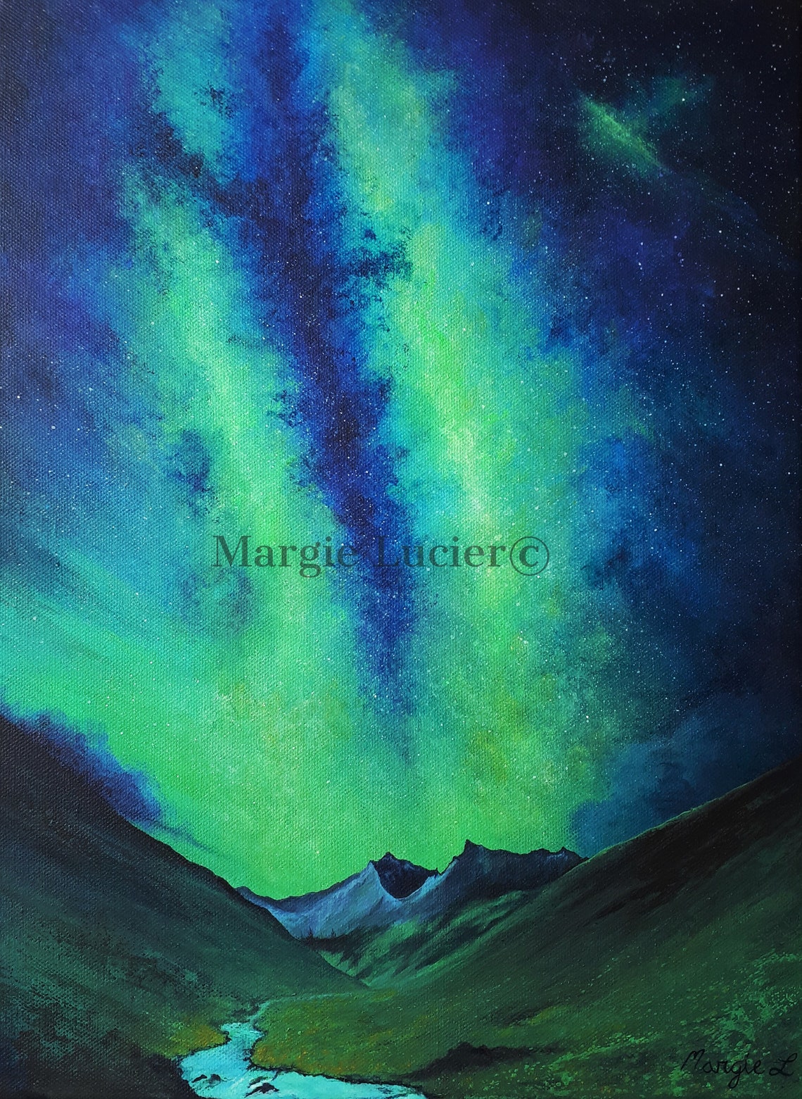 Northern Lights Art Print, Aurora Borealis, Landscape Painting, Acrylic ...