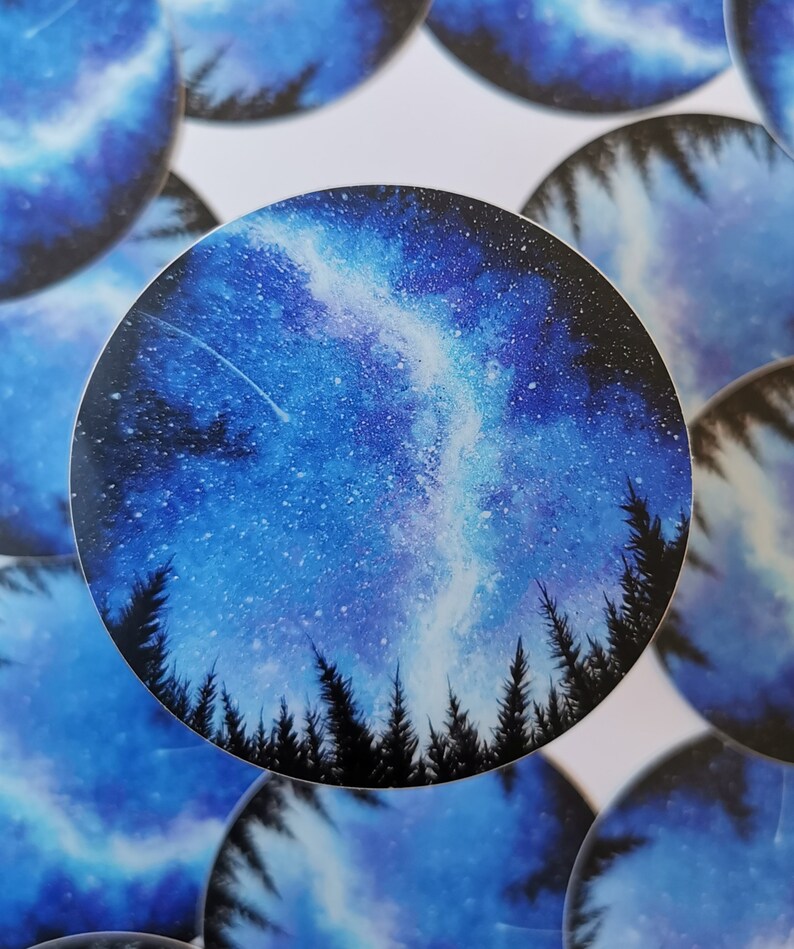 Starry Night Sticker, Night Sky Vinyl Round Sticker, Matte Sticker ...