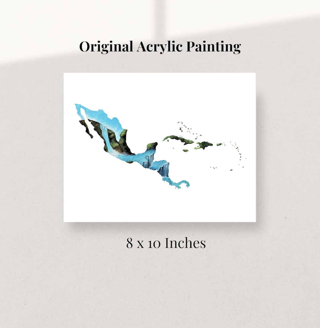 Hand Painted Map, Mexico, Central America, the Caribbean, Original ...