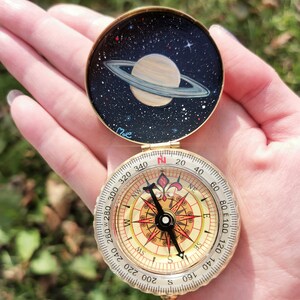 Hand Painted Saturn Pocket Compass, Gold Compass, Space Art, Artwork on ...