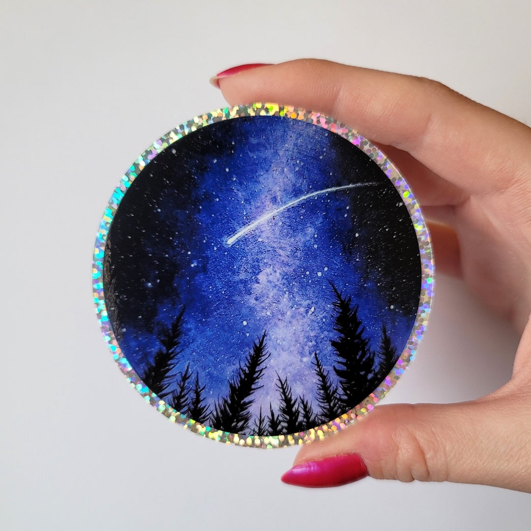 Forest Glitter Sticker, Falling Star Deco, Night Sky Round Sticker ...