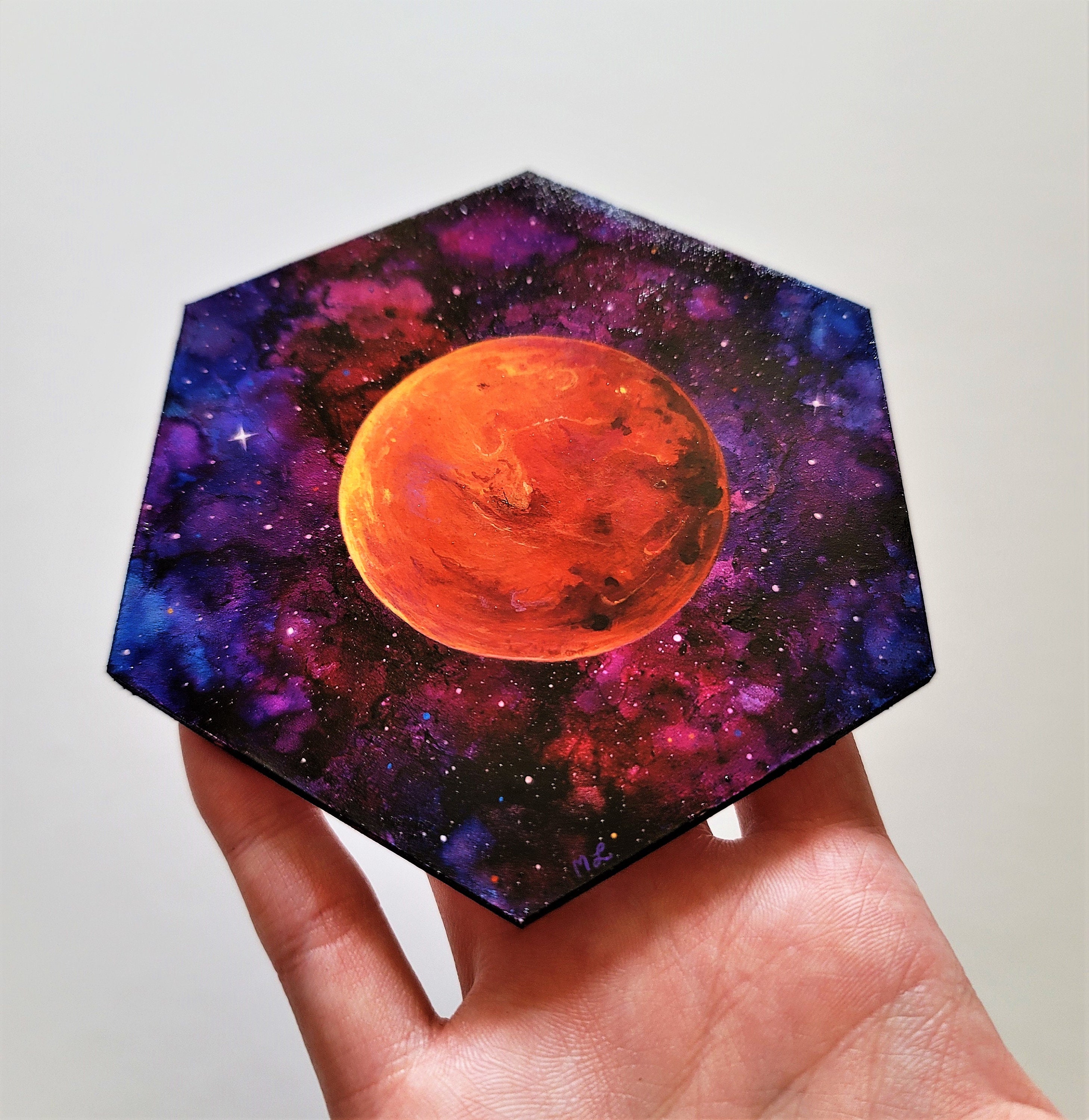 The Red Planet, Mars Painting on Hexagon Panel, Original Acrylic ...