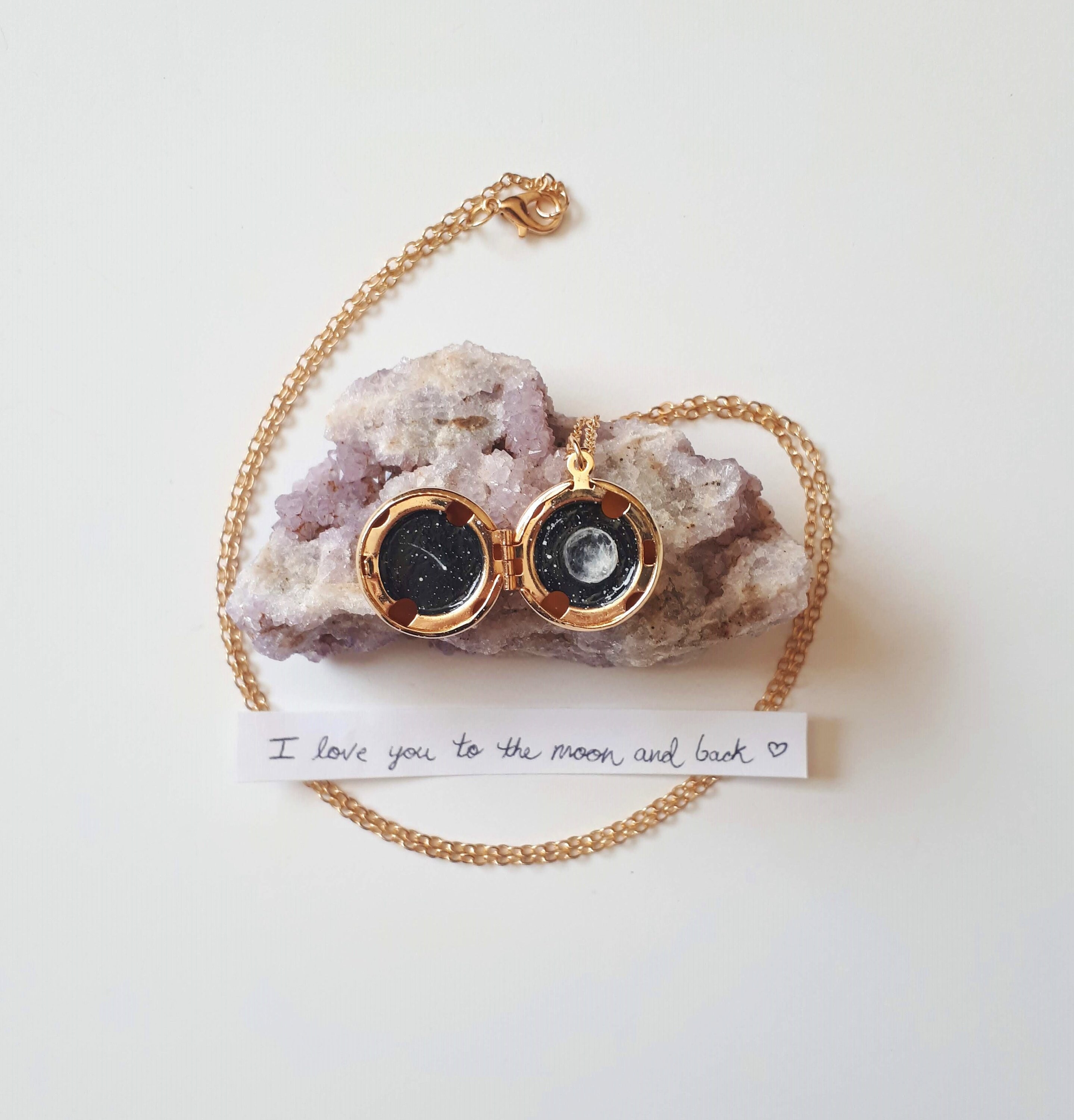 Moon And Stars Locket Gold Hand Painted Locket Ball Locket | Etsy