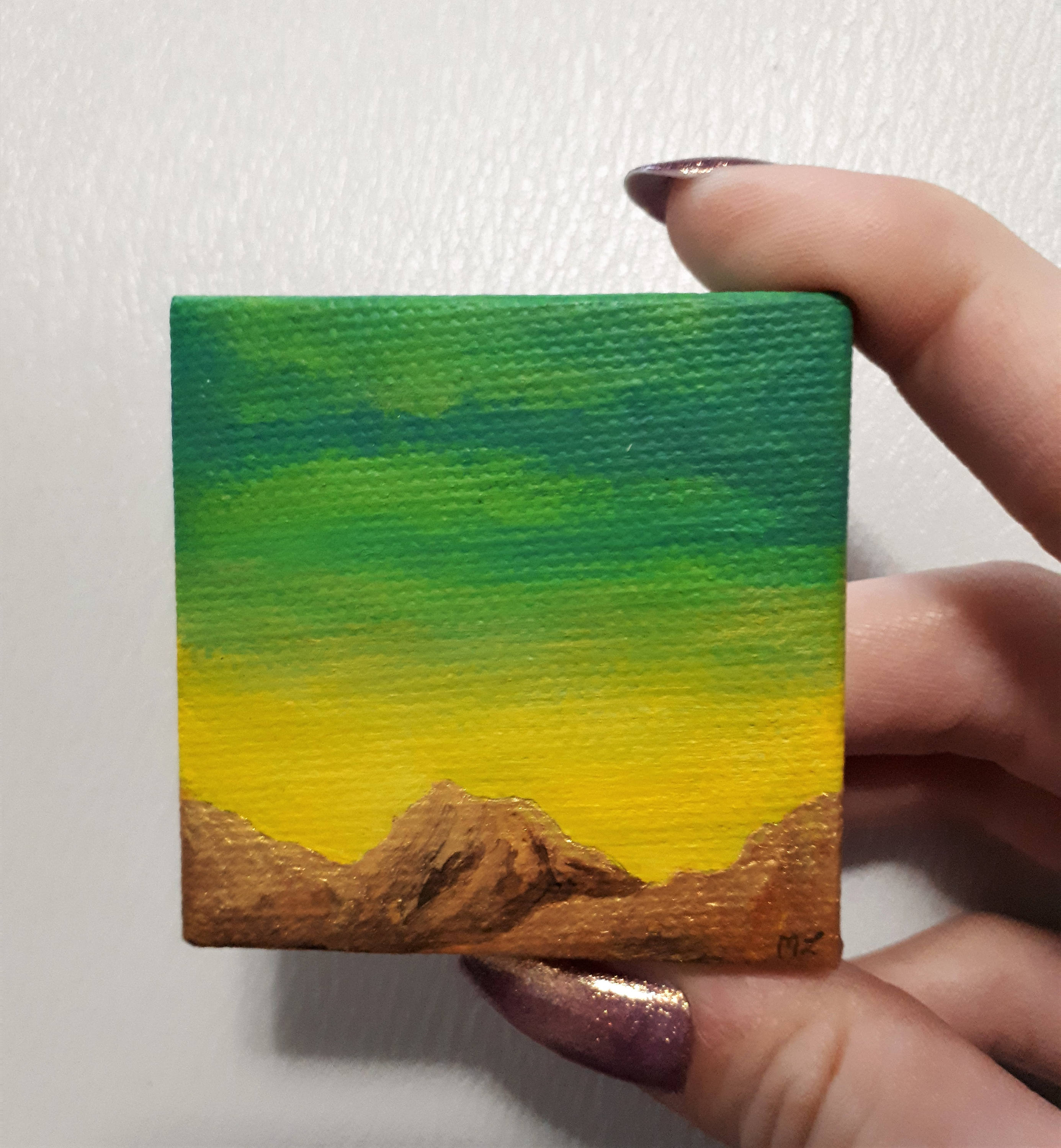 Green & Chartreuse Sky Gold Mountains Tiny Art Miniature - Etsy Canada