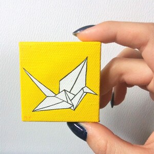 Paper Crane Painting, Tiny Painting, Origami Crane, Yellow Crane ...