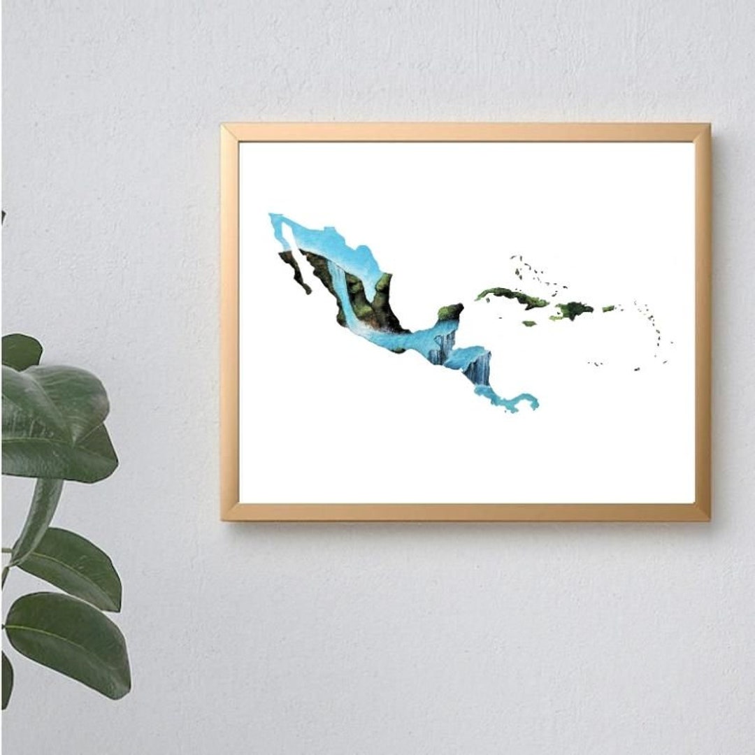Central America & the Caribbean, Art Print Map, Mexico Artwork, Mexico ...