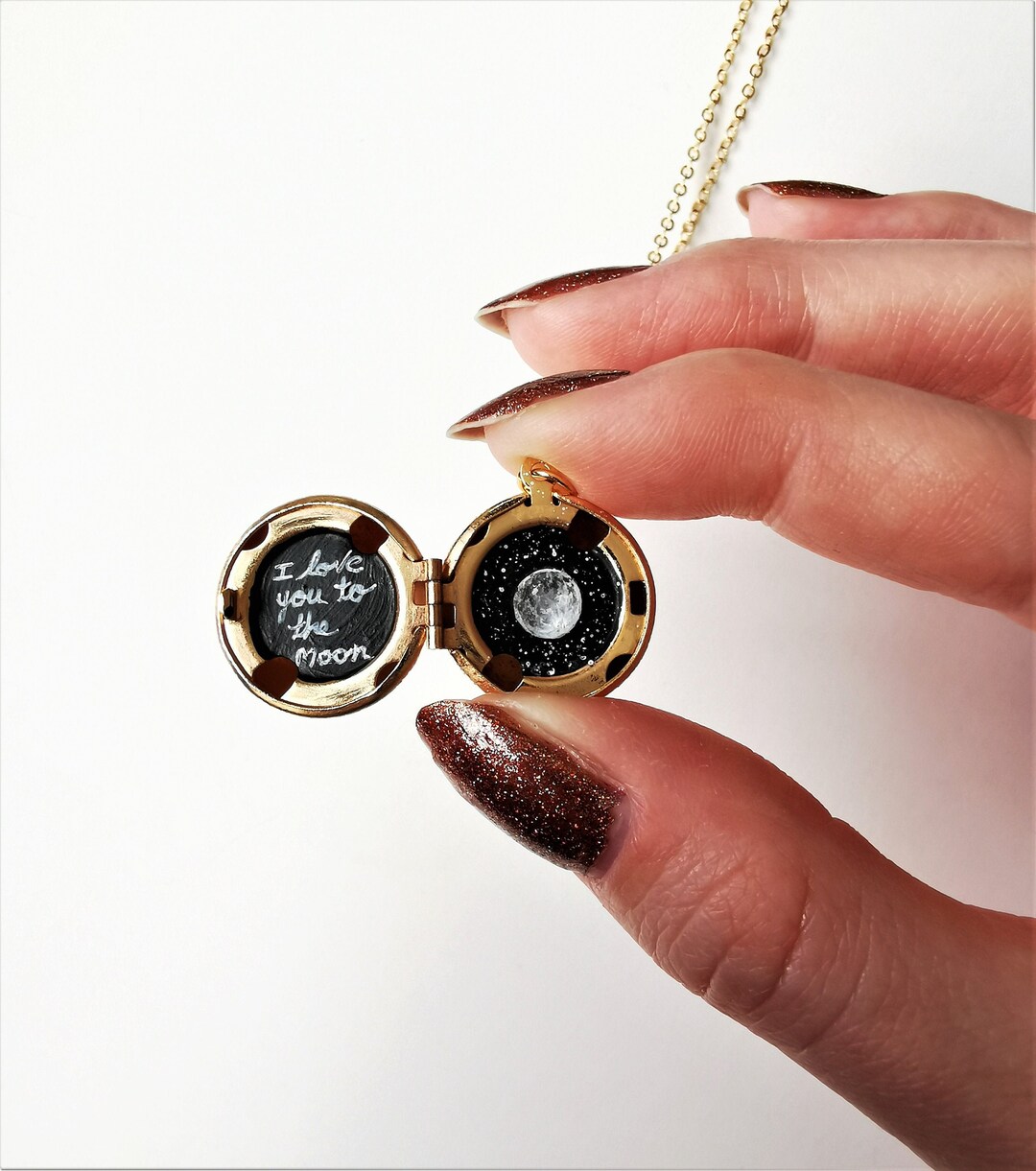MADE TO ORDER, Love You to the Moon Locket, Gold Handpainted Locket ...