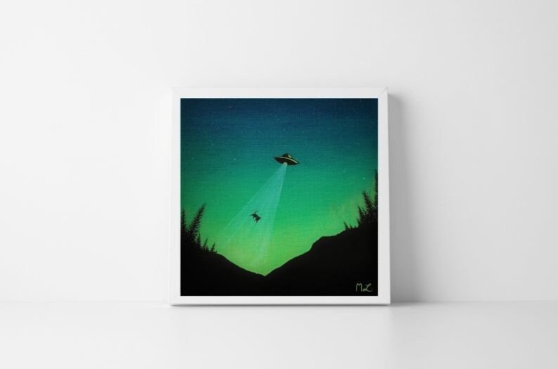 UFO With Cat Art Print, Space Ship Artwork, Alien Art, Fine Art Print ...