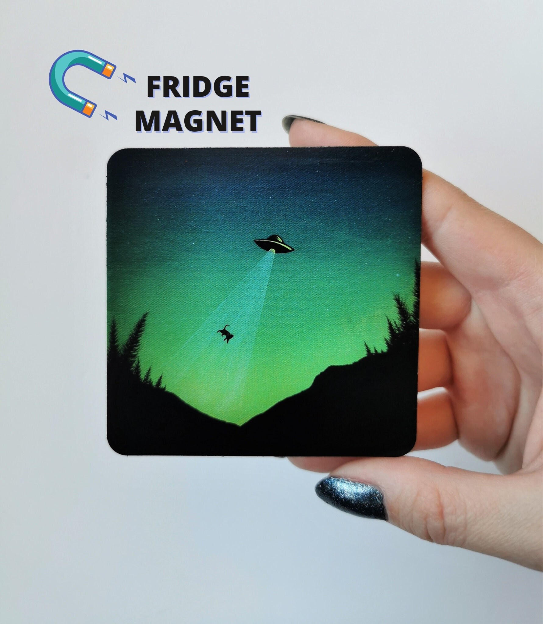 UFO With Cat Magnet Alien Magnet UFO Art Fridge Magnet - Etsy Canada