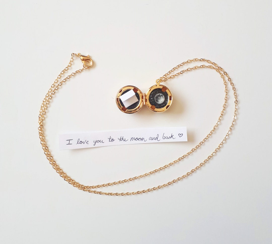 Moon and Stars Locket, Gold Hand Painted Locket, Ball Locket, Round ...