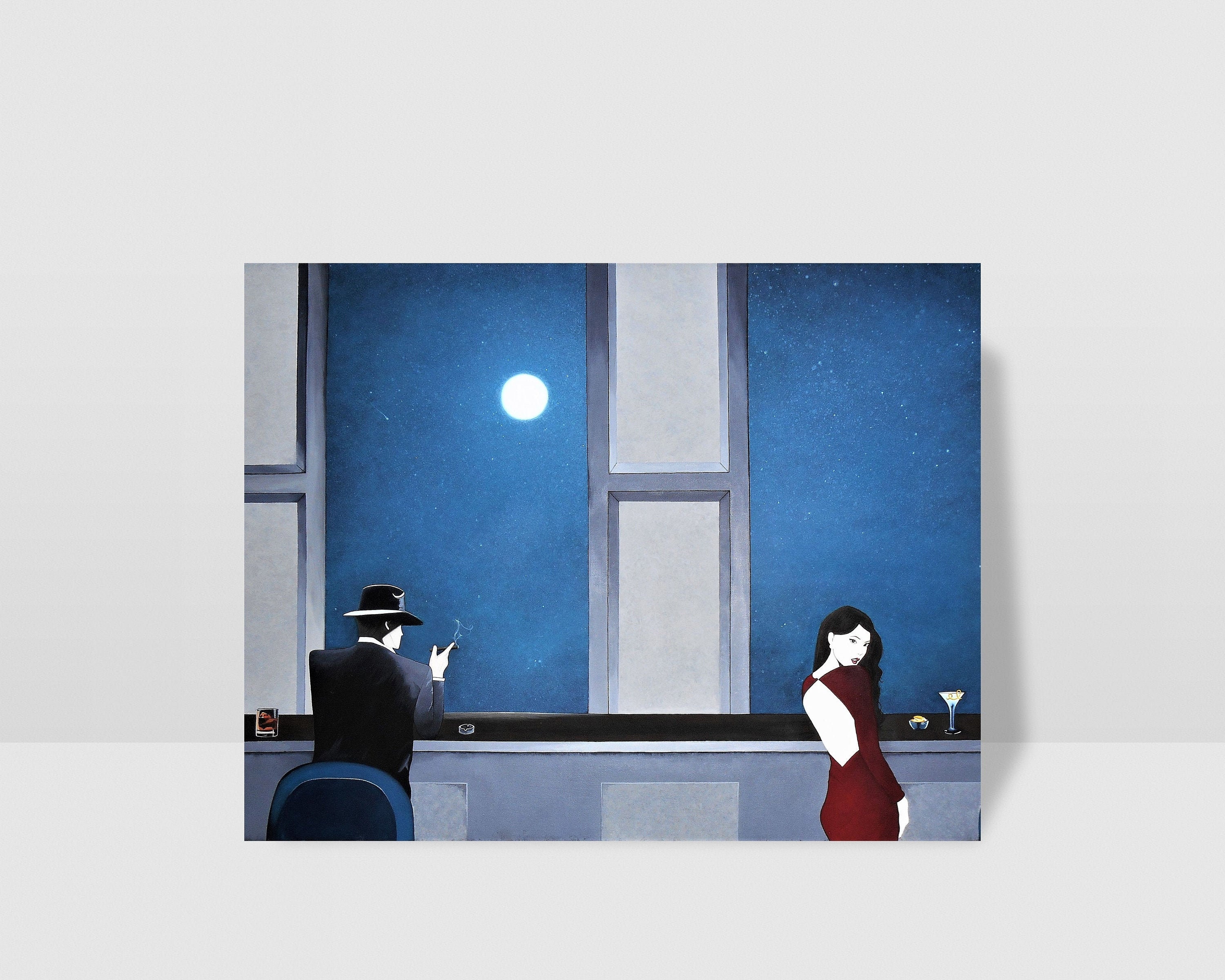 Bar Scene Artwork Bar Scene Painting Noir Art Moonlit Sky - Etsy Canada