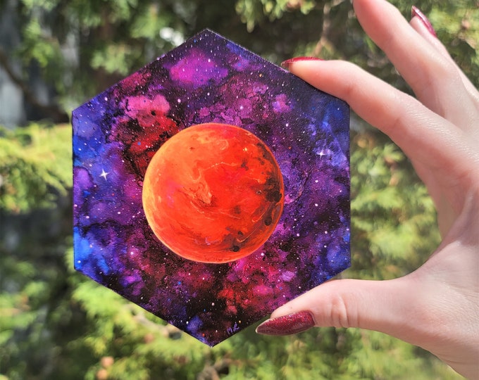 The Red Planet, Mars Painting on Hexagon Panel, Original Acrylic ...
