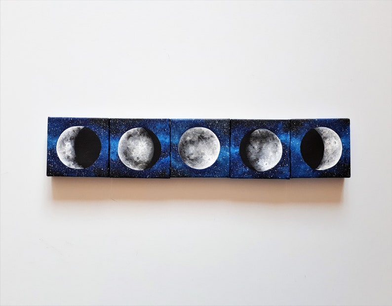 Moon Phases Set of Five Made to Order. Moon Phases Art - Etsy