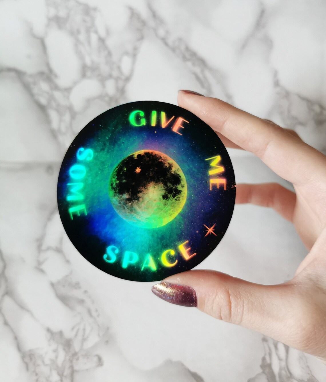 Give Me Space Holographic Sticker: Full Moon Vinyl Decal - Etsy